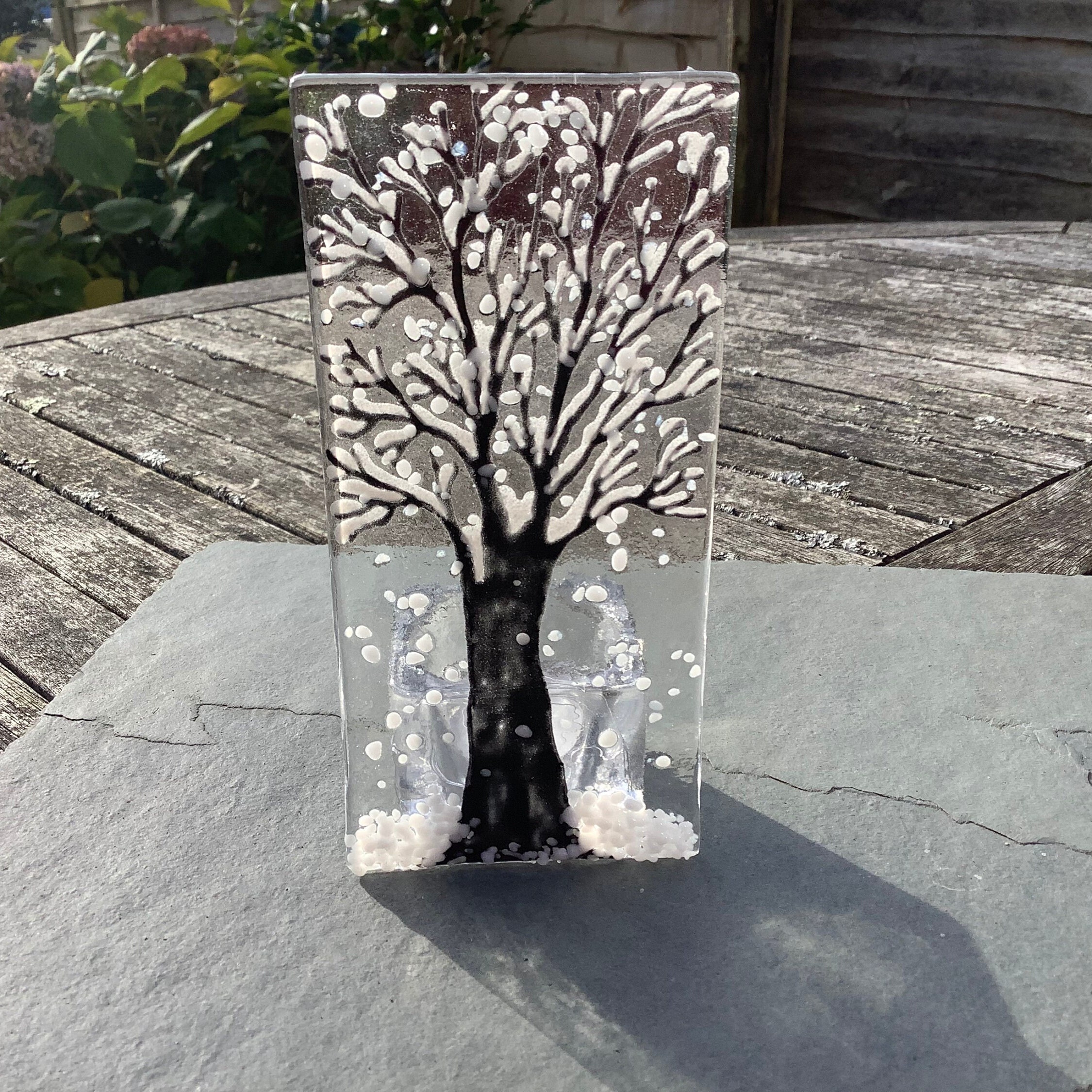 Fused Glass Winter Tree T-light Holder - Etsy