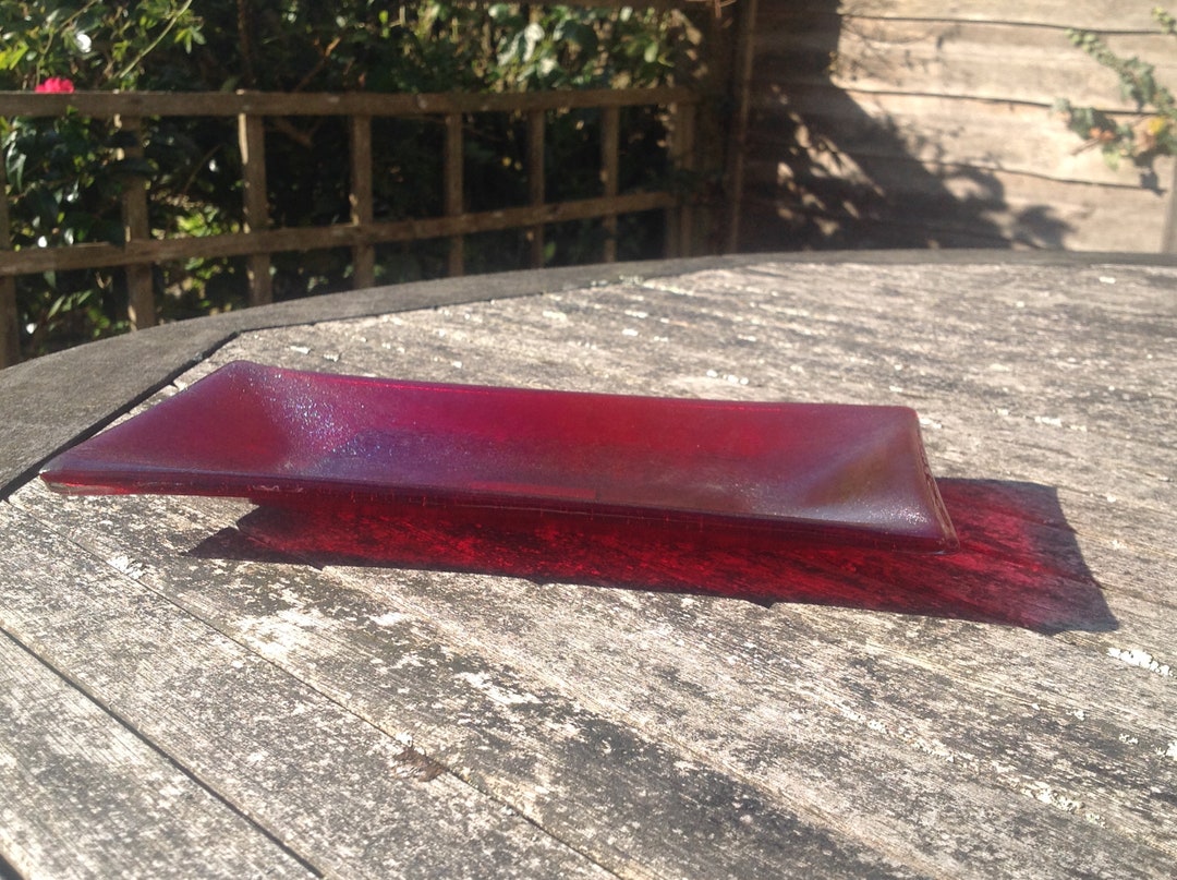 Fused Glass Long Red Dish - Etsy