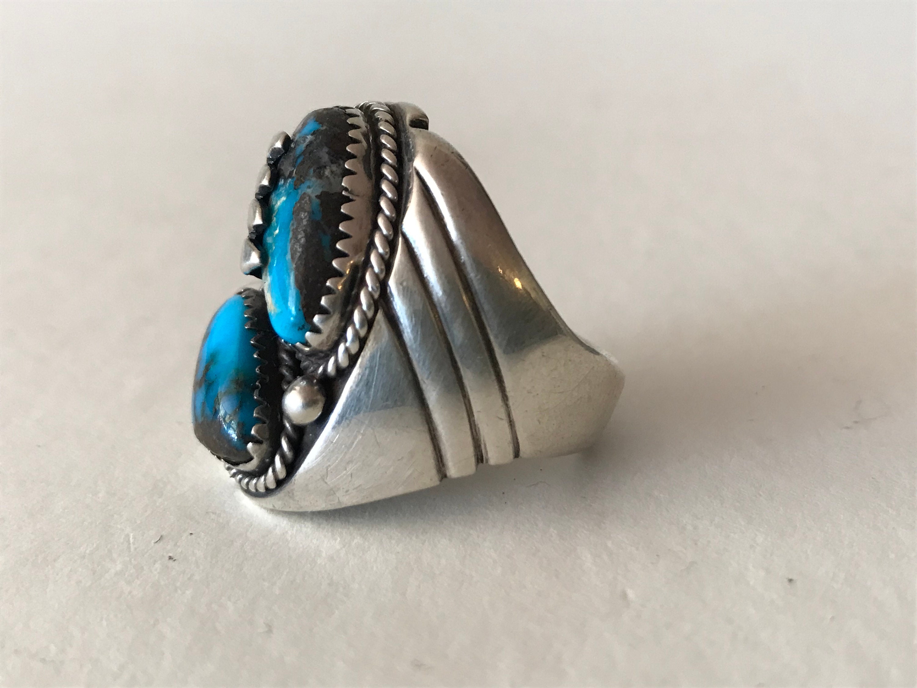 Mary Dayea Vintage Navajo Double Turquoise Ring Signed Mens Size 11 - Etsy