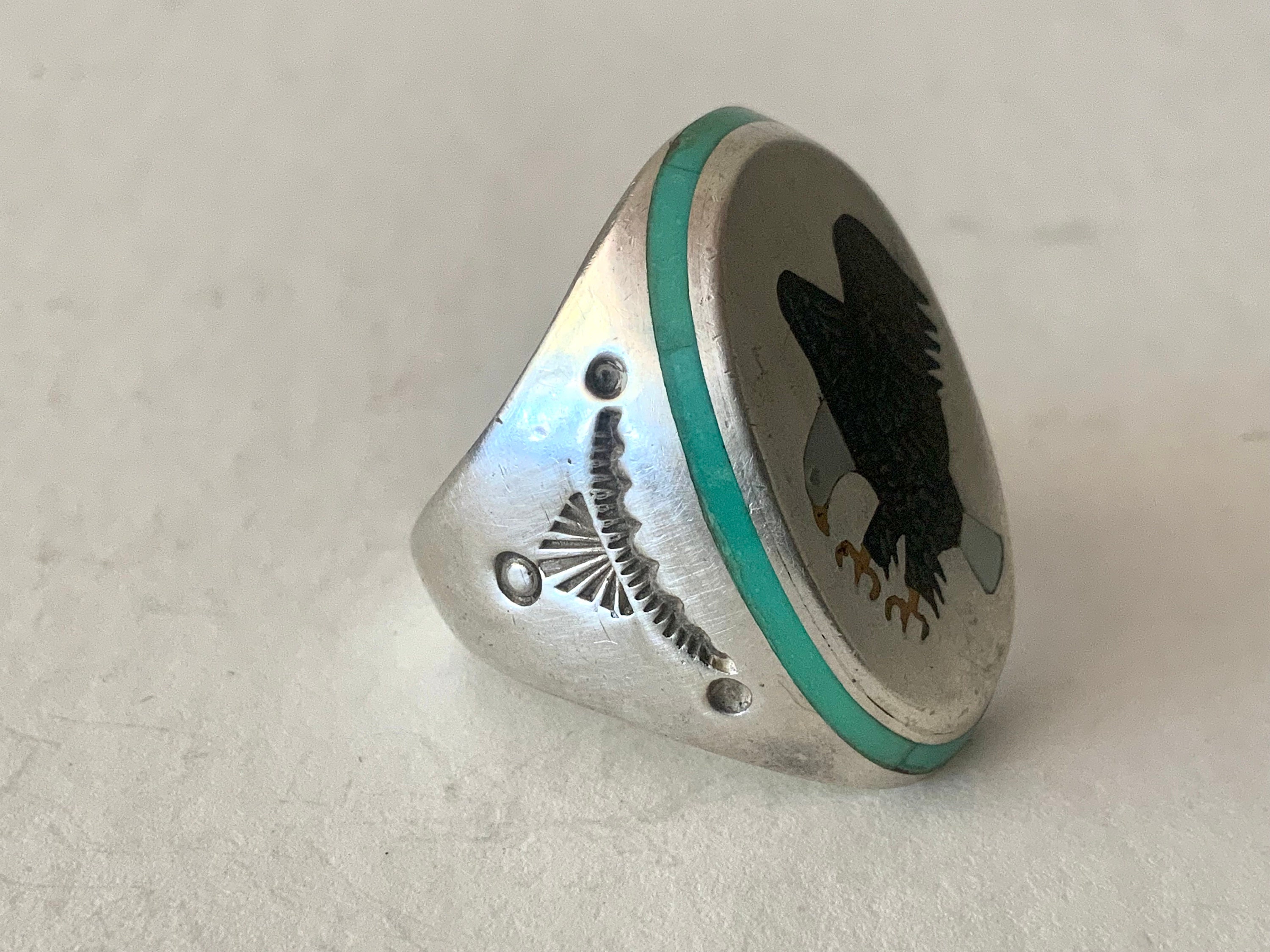 ZUNI Eagle Inlay Ring - Etsy