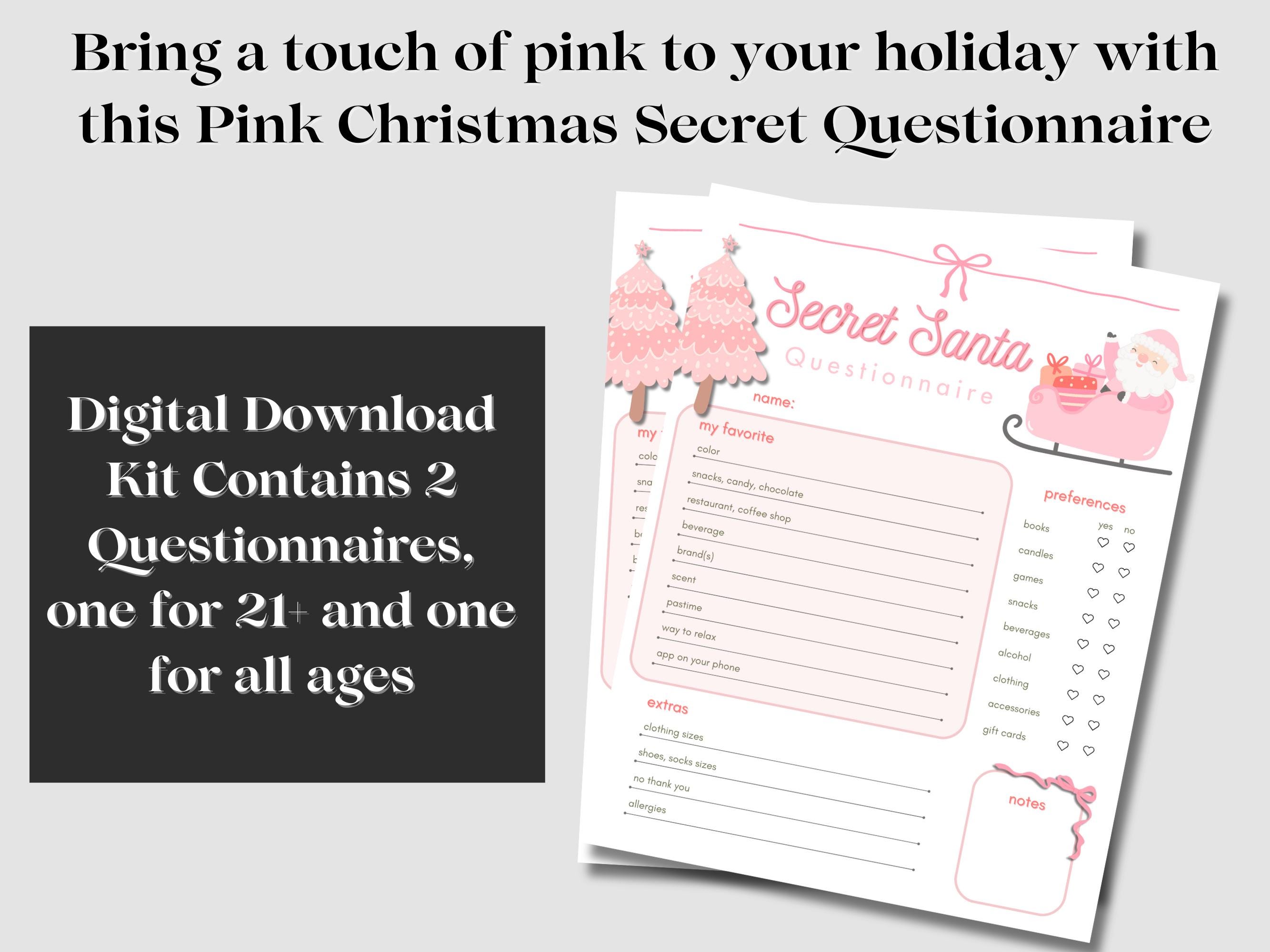Secret Santa Printable Questionnaire | Pink Girlie Christmas, Coworker ...