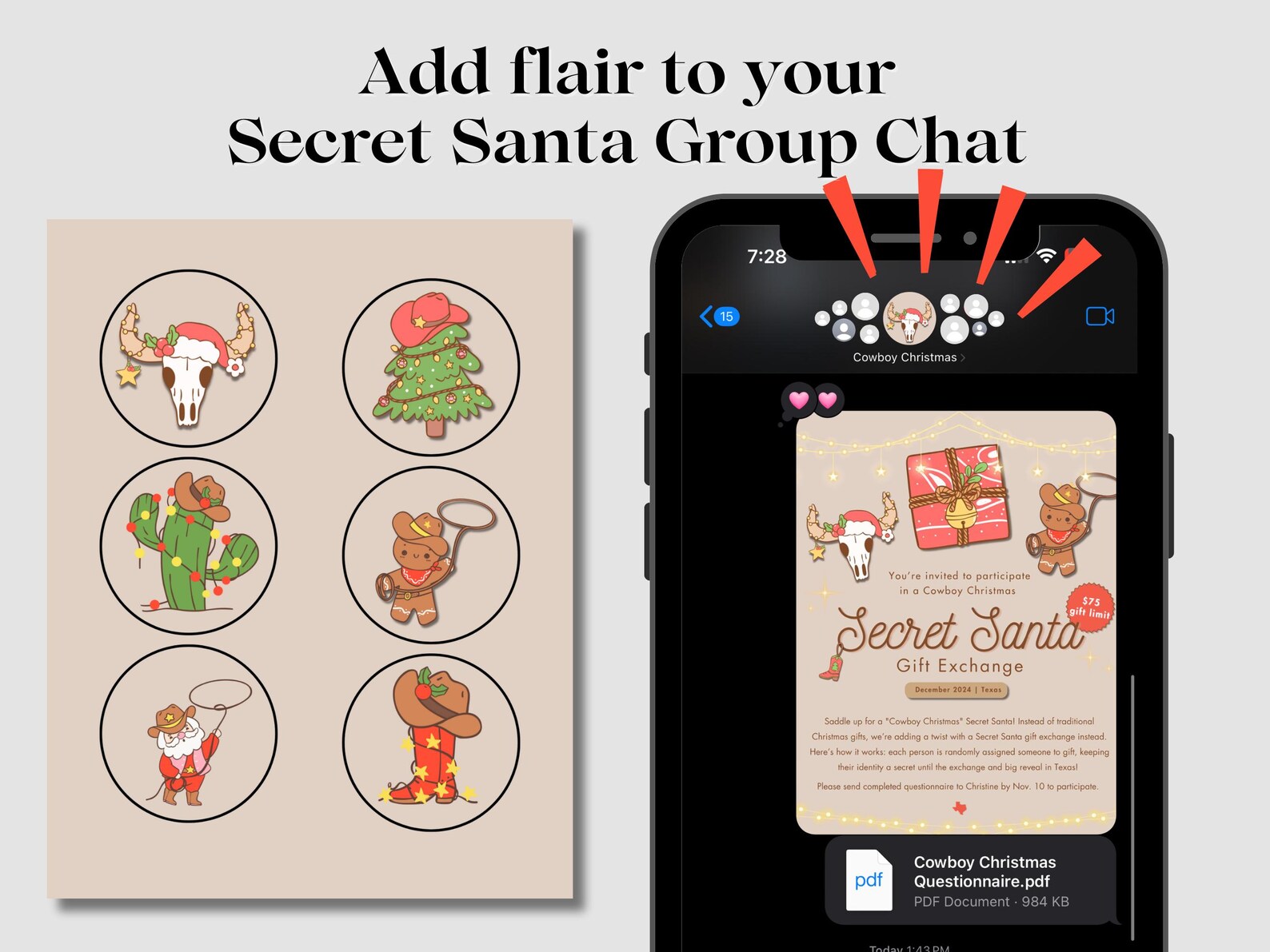 Cowboy Christmas Secret Santa Kit – Editable Invitation, Gift Tags ...