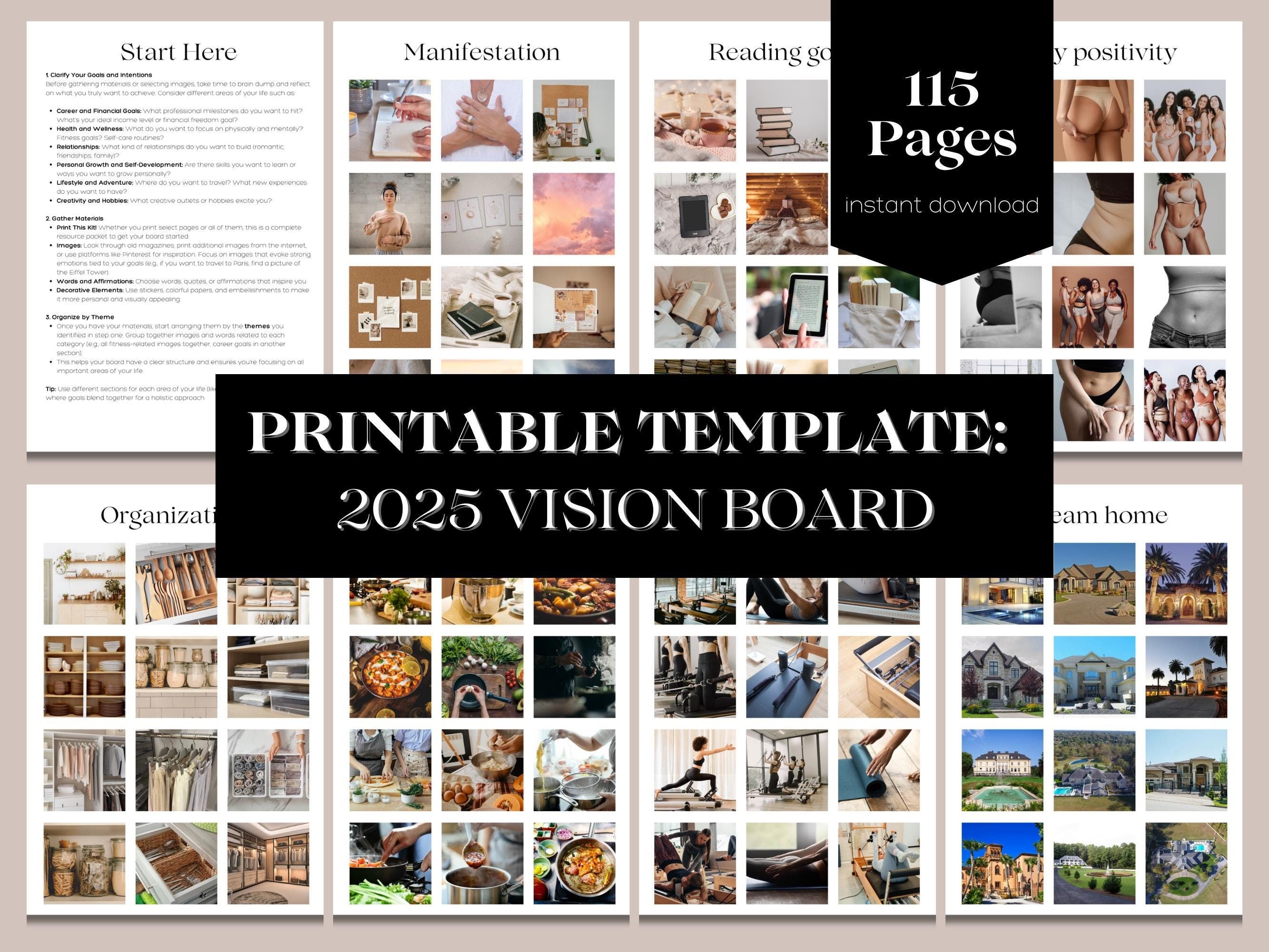 Manifest Your 2025: Vision Board Template | 115-page Printable Download ...
