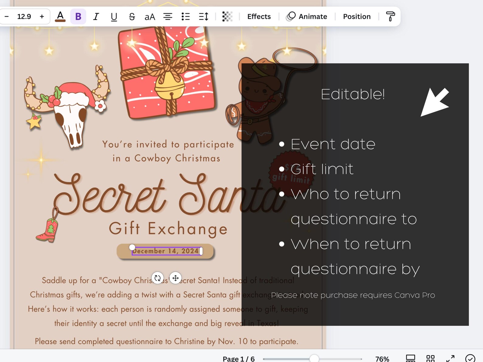 Cowboy Christmas Secret Santa Kit – Editable Invitation, Gift Tags ...