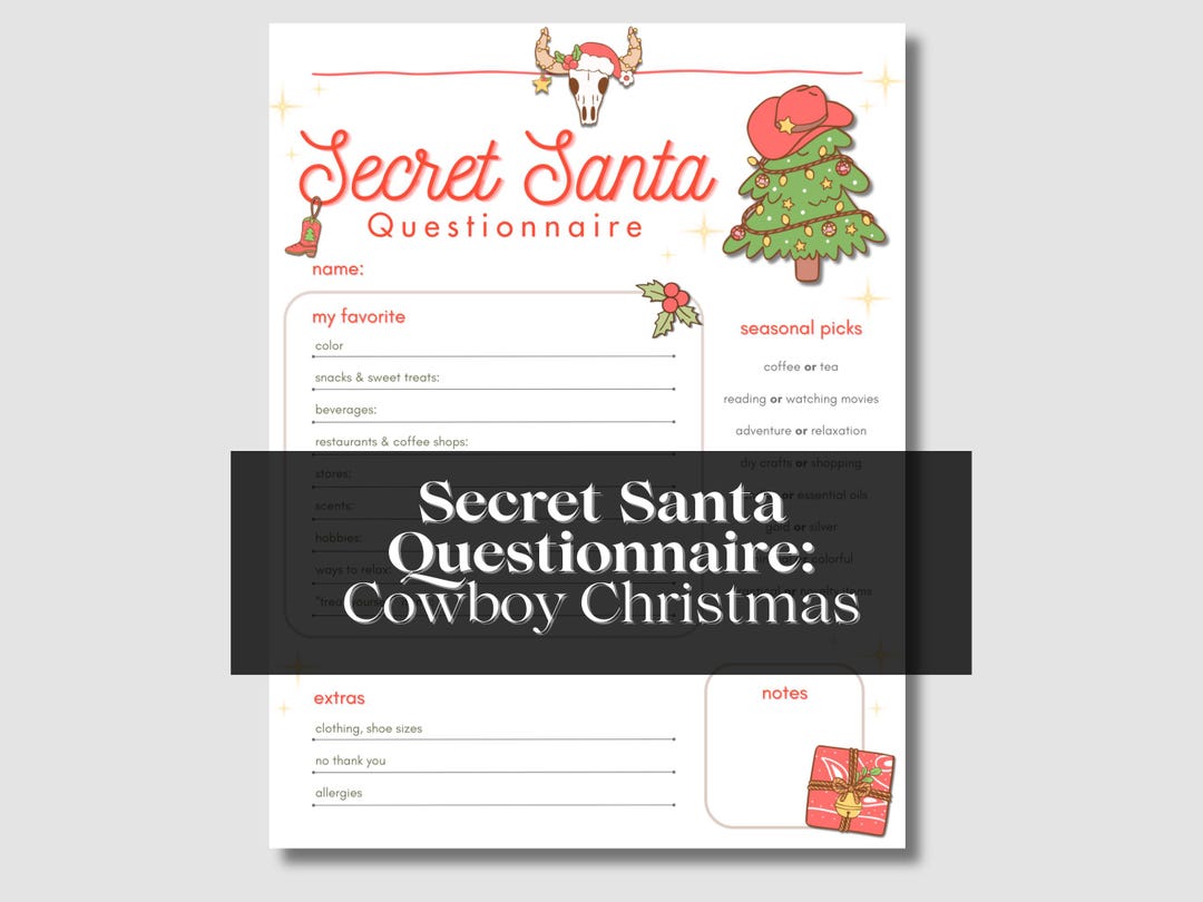 Secret Santa Printable Questionnaire | Western Cowboy Christmas ...