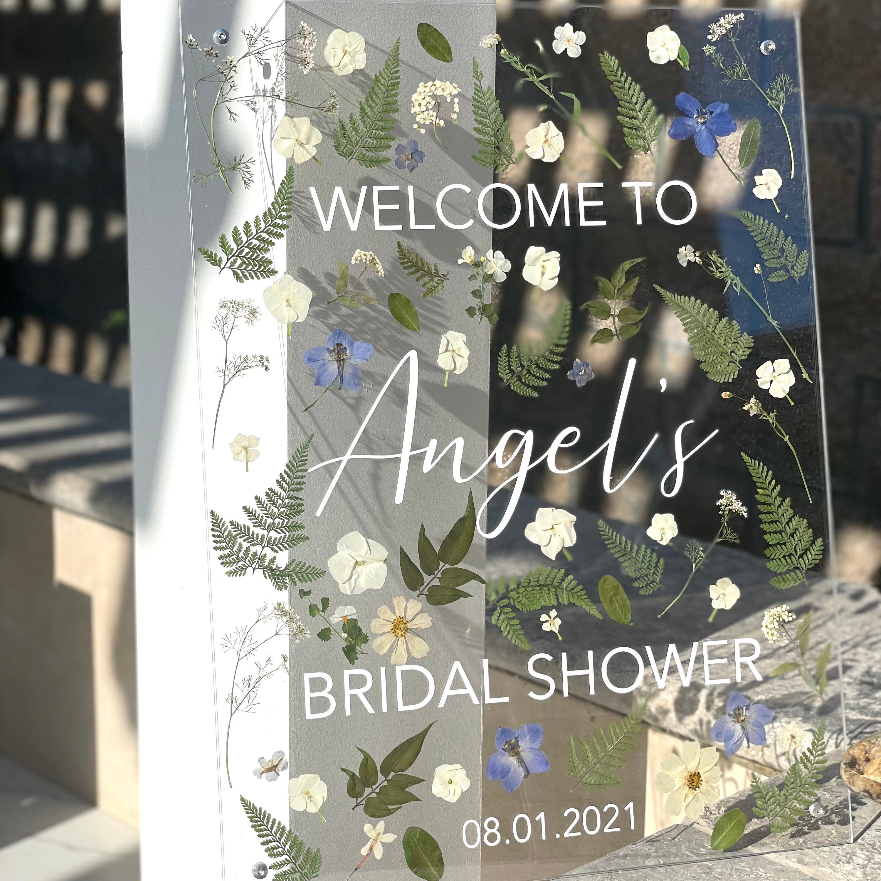 Acrylic Wedding Sign With Real Pressed Flowers | Etsy