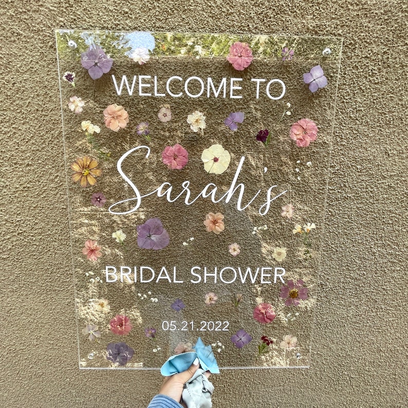 Acrylic Wedding Sign With Real Pressed Flowers - Etsy