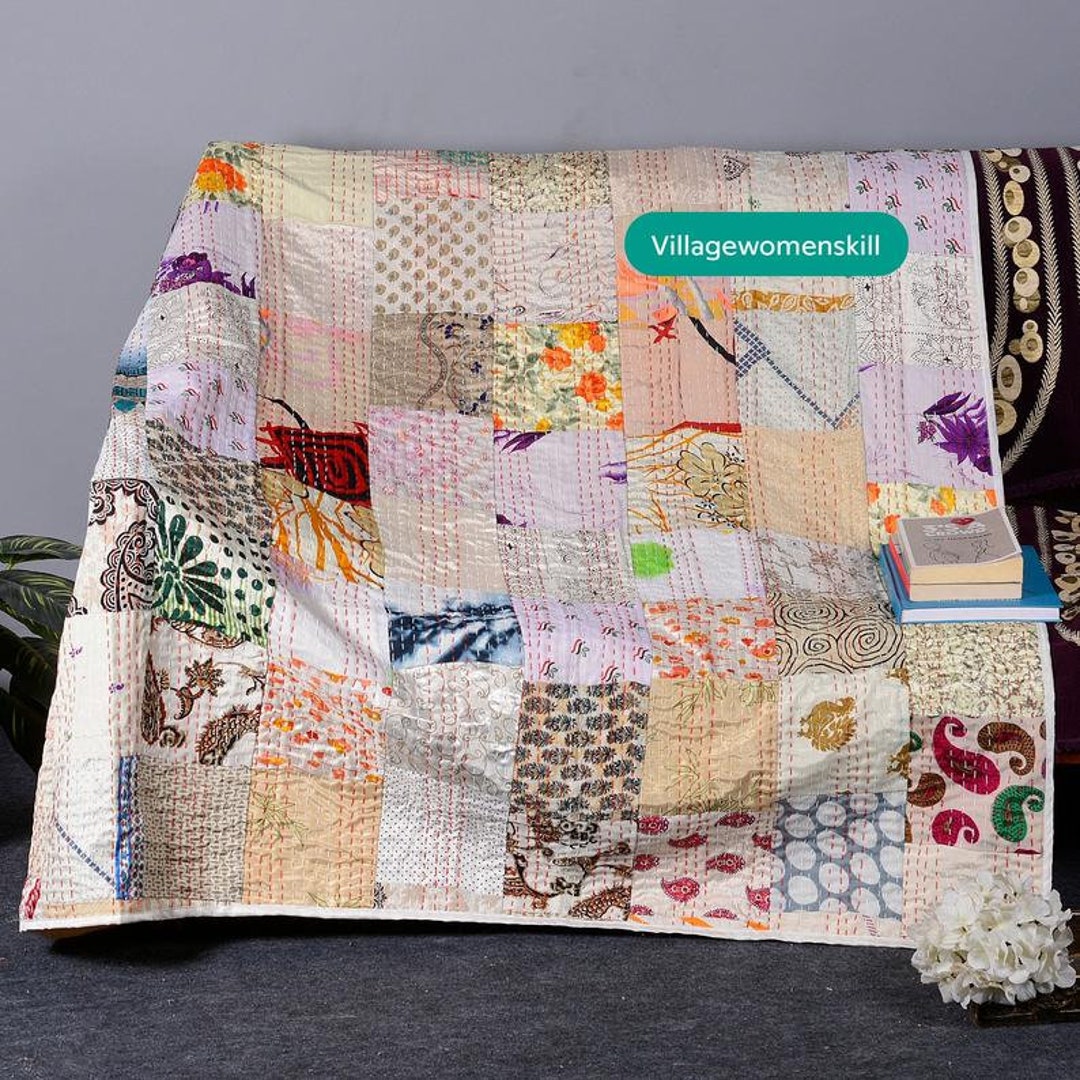 Bohemian Patchwork Quilt Kantha Quilt Handmade Vintage Quilts Boho King ...