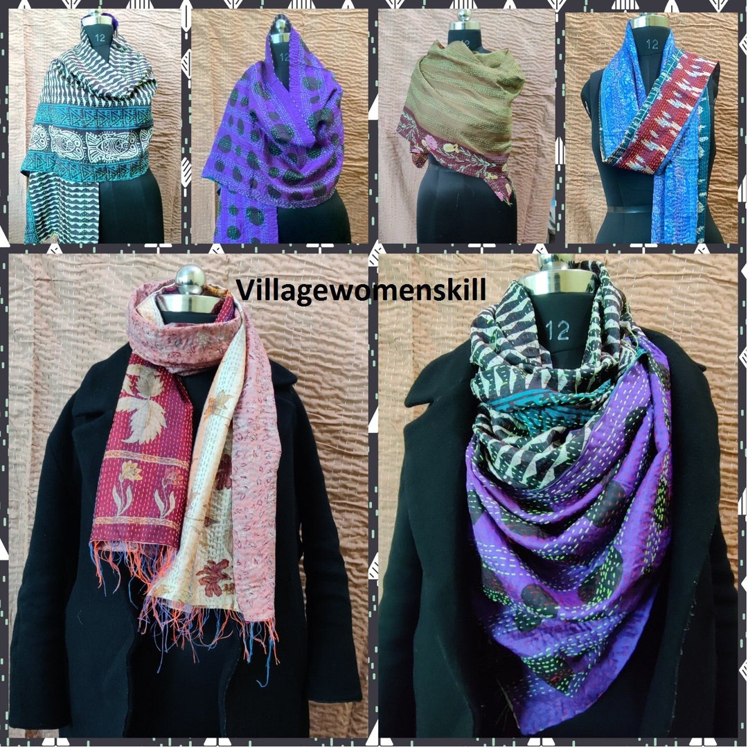 Indian Scarf Silk Scarves Kantha Scarves Vintage Scarf Wrap Scarves ...