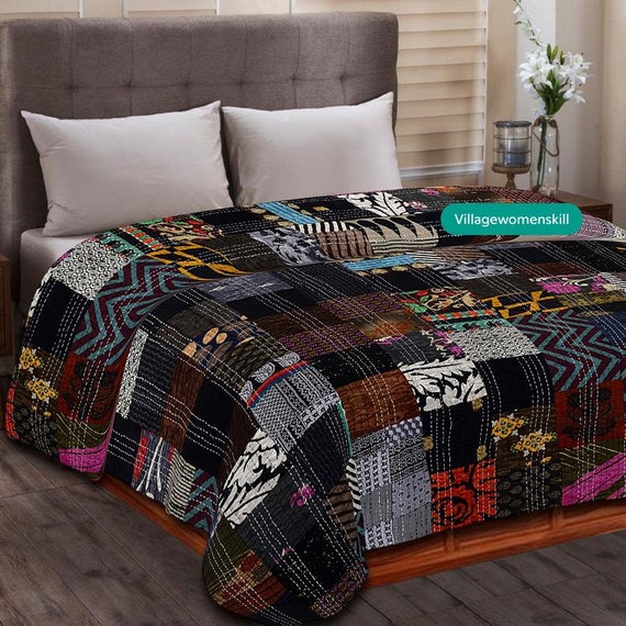 Bohemian Patchwork Quilt Kantha Quilt Handmade Vintage Quilts Boho King Size Bedding Throw Blanket Bedspread Quilting Hippie Quilts for Sale Etsy UK