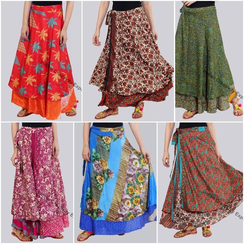 5 Pc Lot Indian Silk Skirts Women Wrap Bohemian Skirt Gypsy Etsy