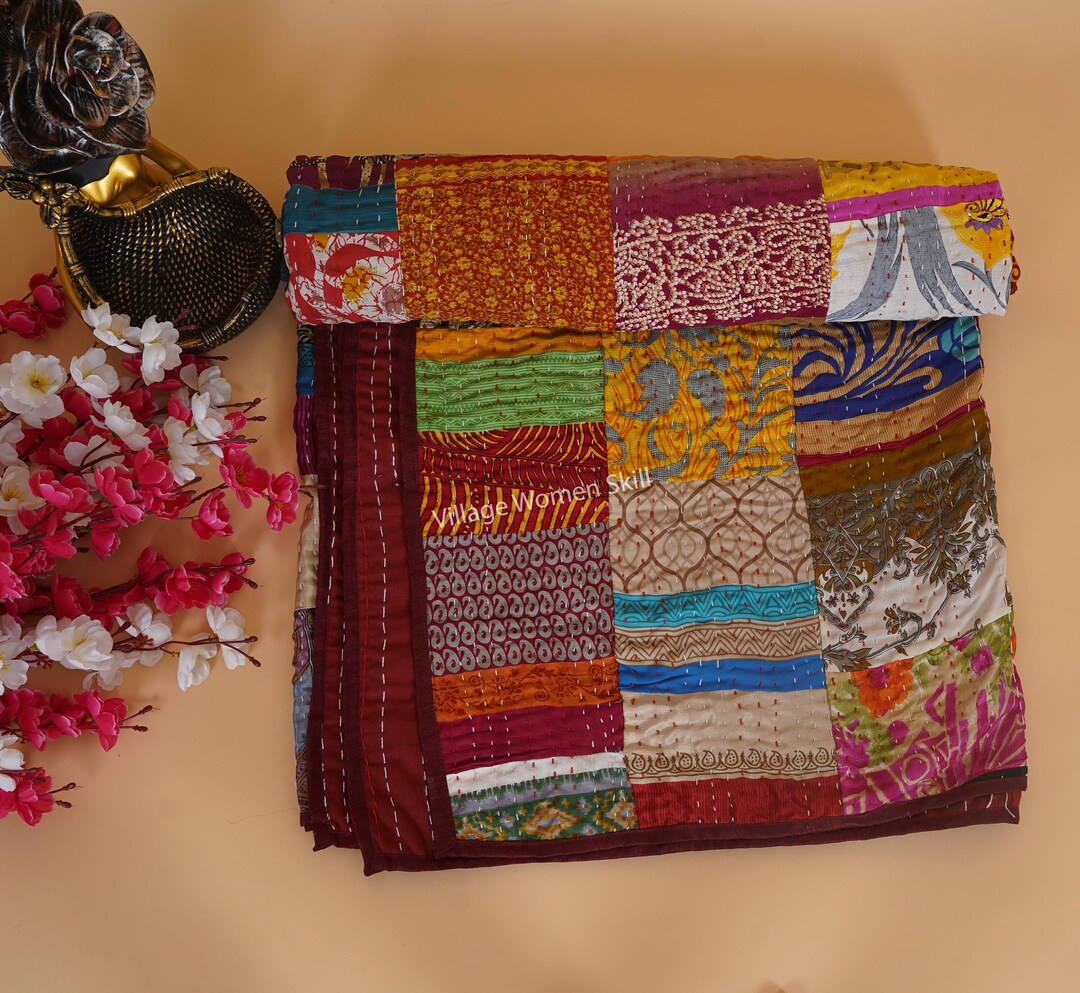 Bohemian Patchwork Quilt Kantha Quilt Handmade Vintage Quilts - Etsy