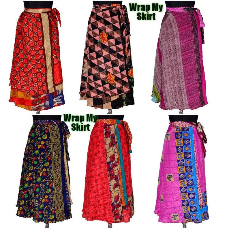 5 Pc Lot Indian Silk Skirts Women Wrap Bohemian Skirt Gypsy Etsy