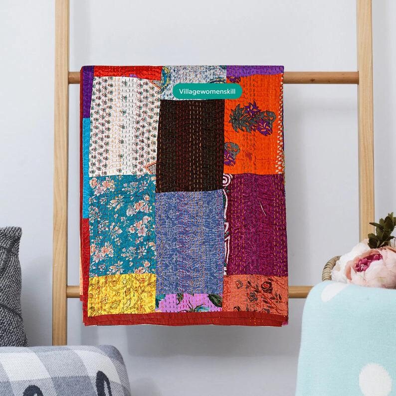 Bohemian Patchwork Quilt Kantha Quilt Handmade Vintage Quilts - Etsy