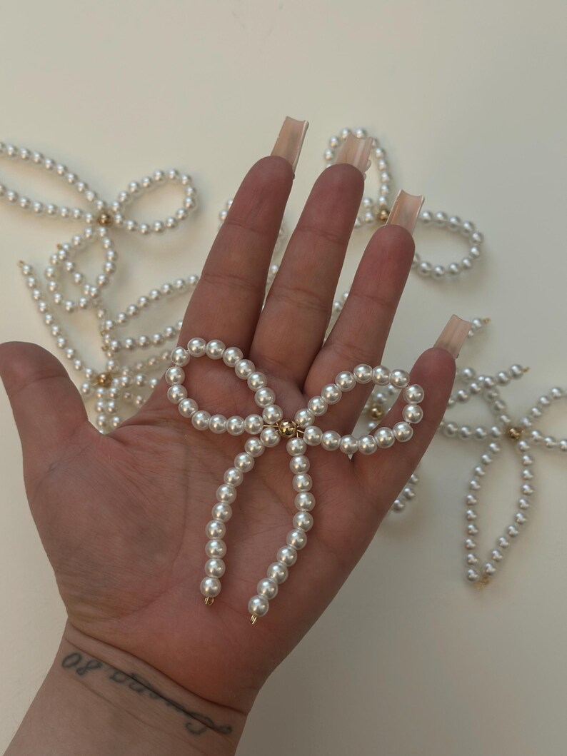 Pearl Beaded Bow Keychains With Ribbon. - Etsy