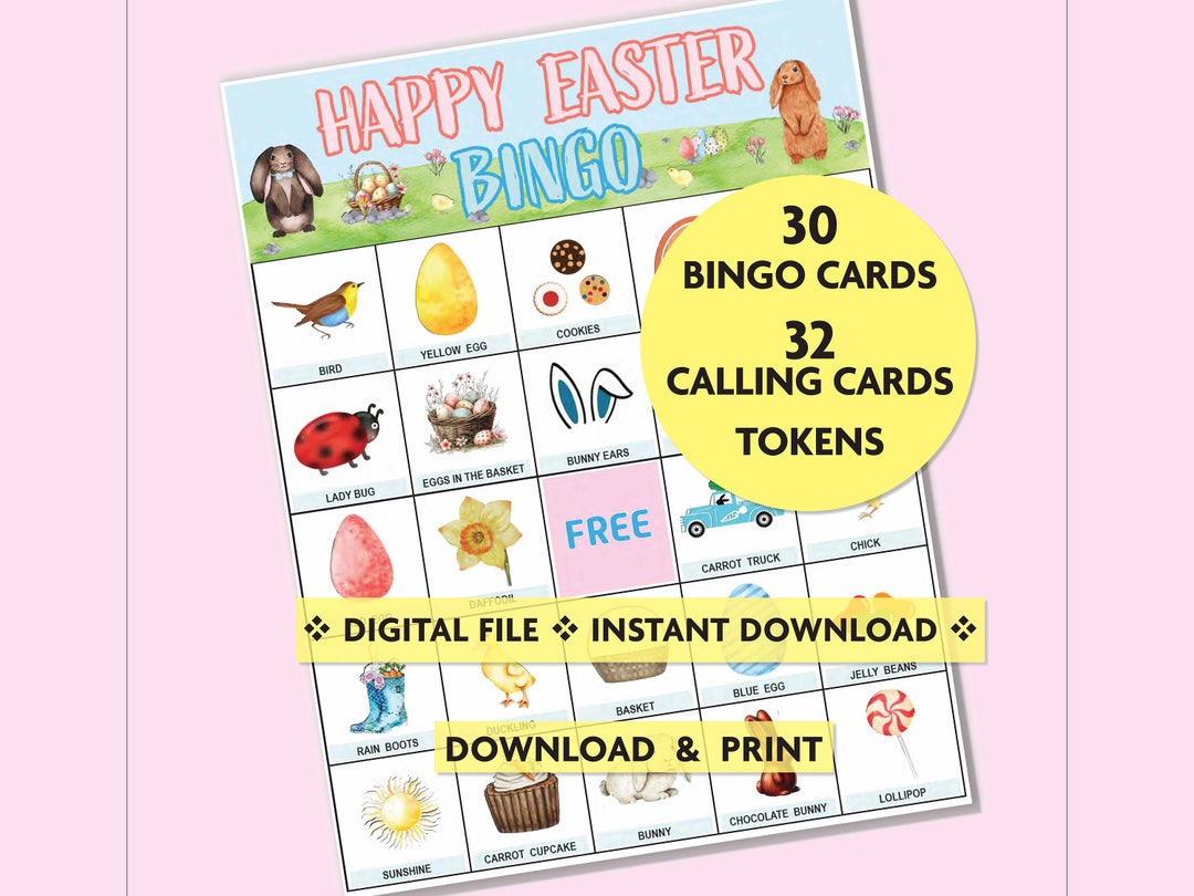 Happy Easter Bingo Group Activity Easter Bunny Eggs Digital Bingo ...
