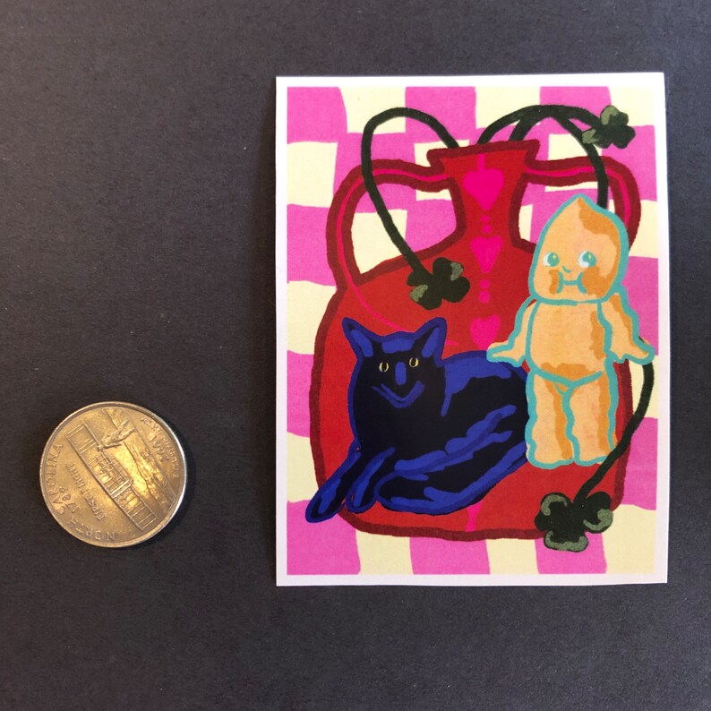 BLACK KITTY KEWPIE Baby Doll Sticker Funky Colorful Flowers Checker - Etsy