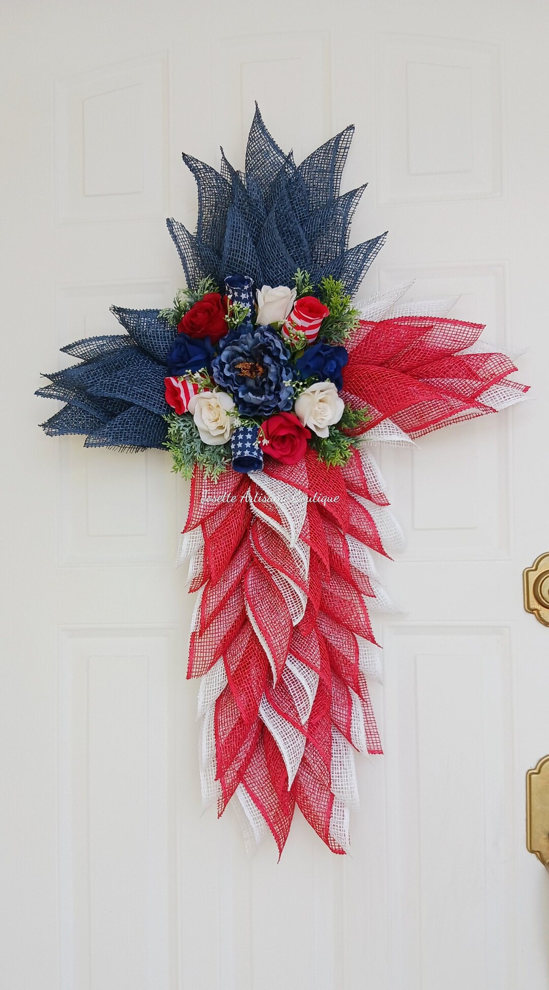Patriotic Cross Wreath, Memorial Cross Wreath, 4th of July Wreath ...