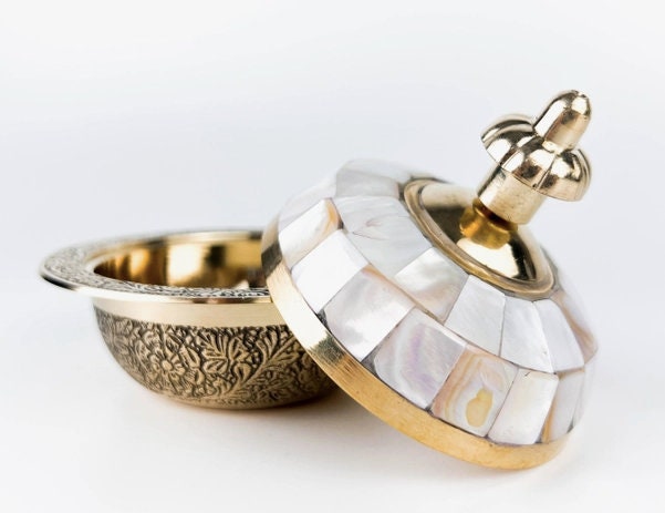 Brass Mother of Pearl Bowl With Lid - Etsy