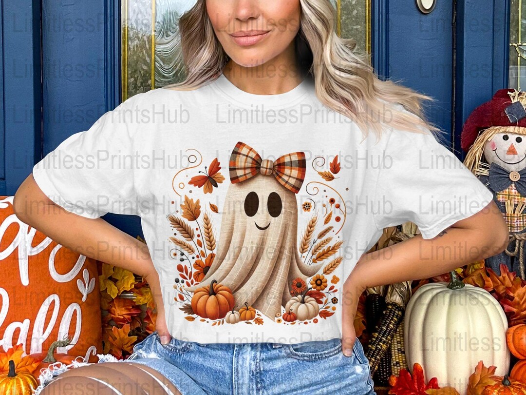Fall Ghost PNG, Autumn Ghost Clipart, Plaid Bow Ghost, Pumpkin Png ...