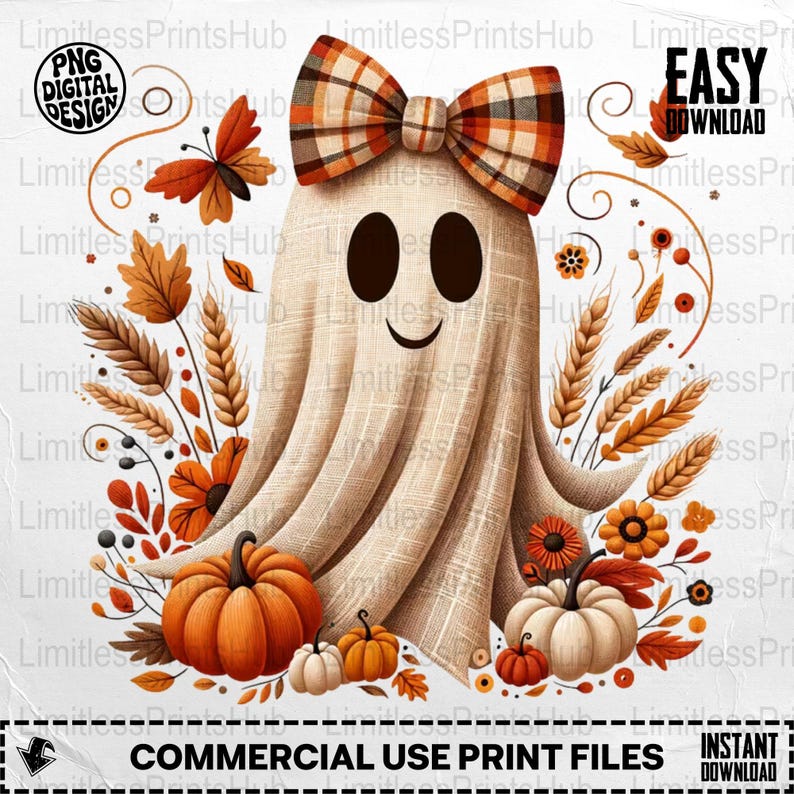 Fall Ghost PNG, Autumn Ghost Clipart, Plaid Bow Ghost, Pumpkin Png ...