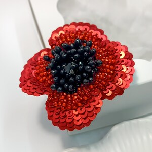 Elegant Poppy Blossom Beaded Brooch Pin, Handmade Poppy Flower ...