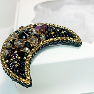 Embroidered Moon Brooch, Handmade Celestial Jewelry, Unique Beaded ...