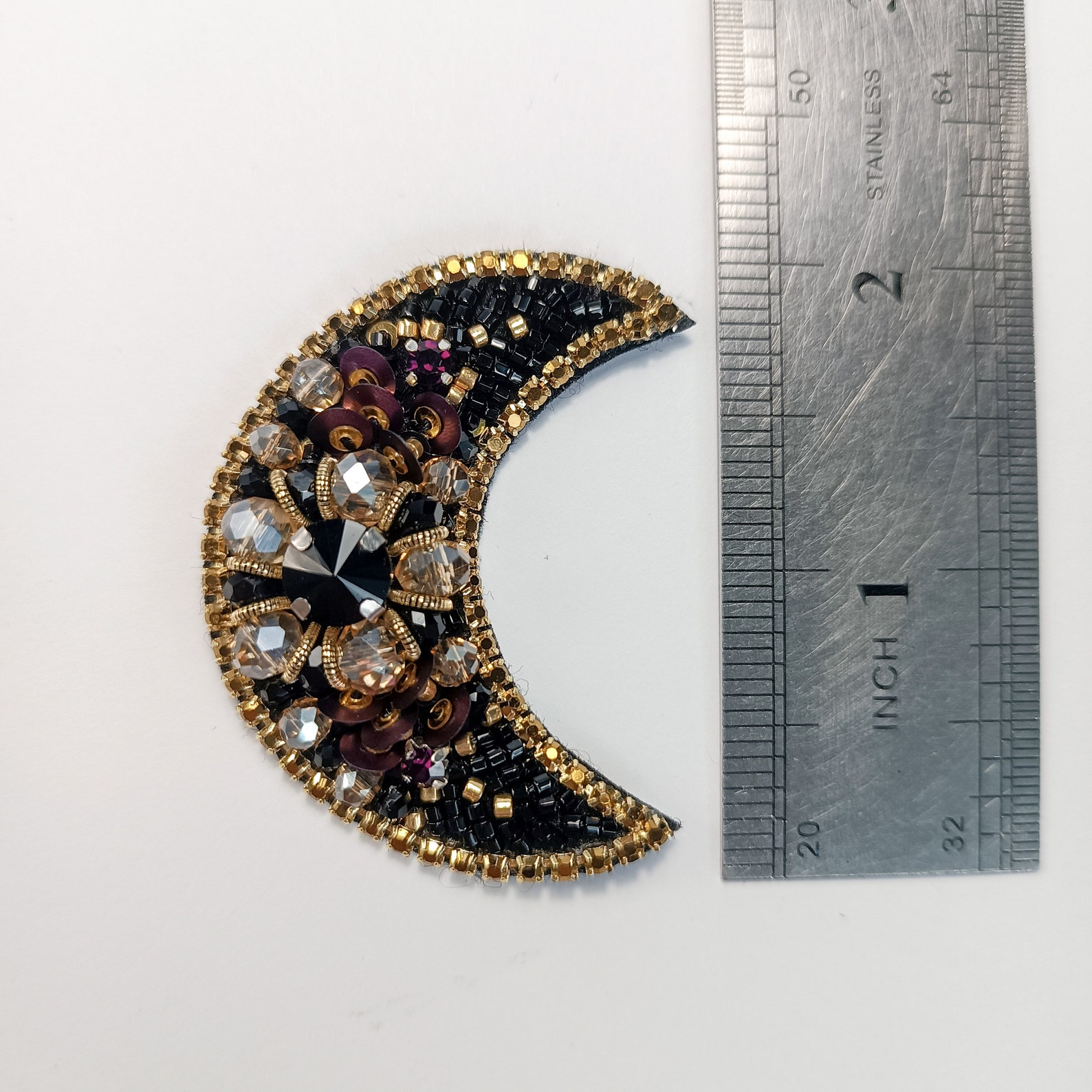 Embroidered Moon Brooch, Handmade Celestial Jewelry, Unique Beaded ...