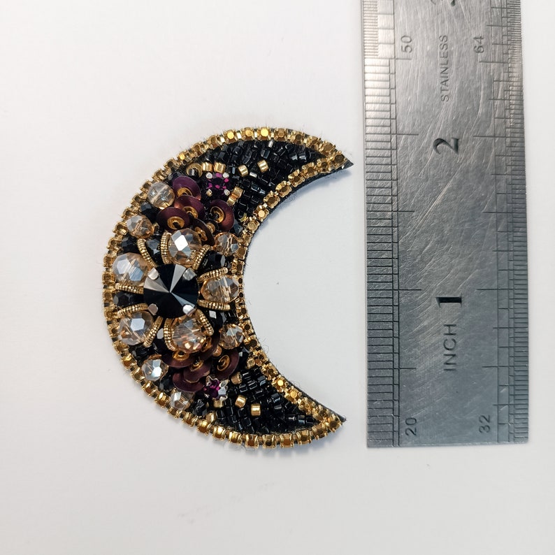 Embroidered Moon Brooch, Handmade Celestial Jewelry, Unique Beaded ...