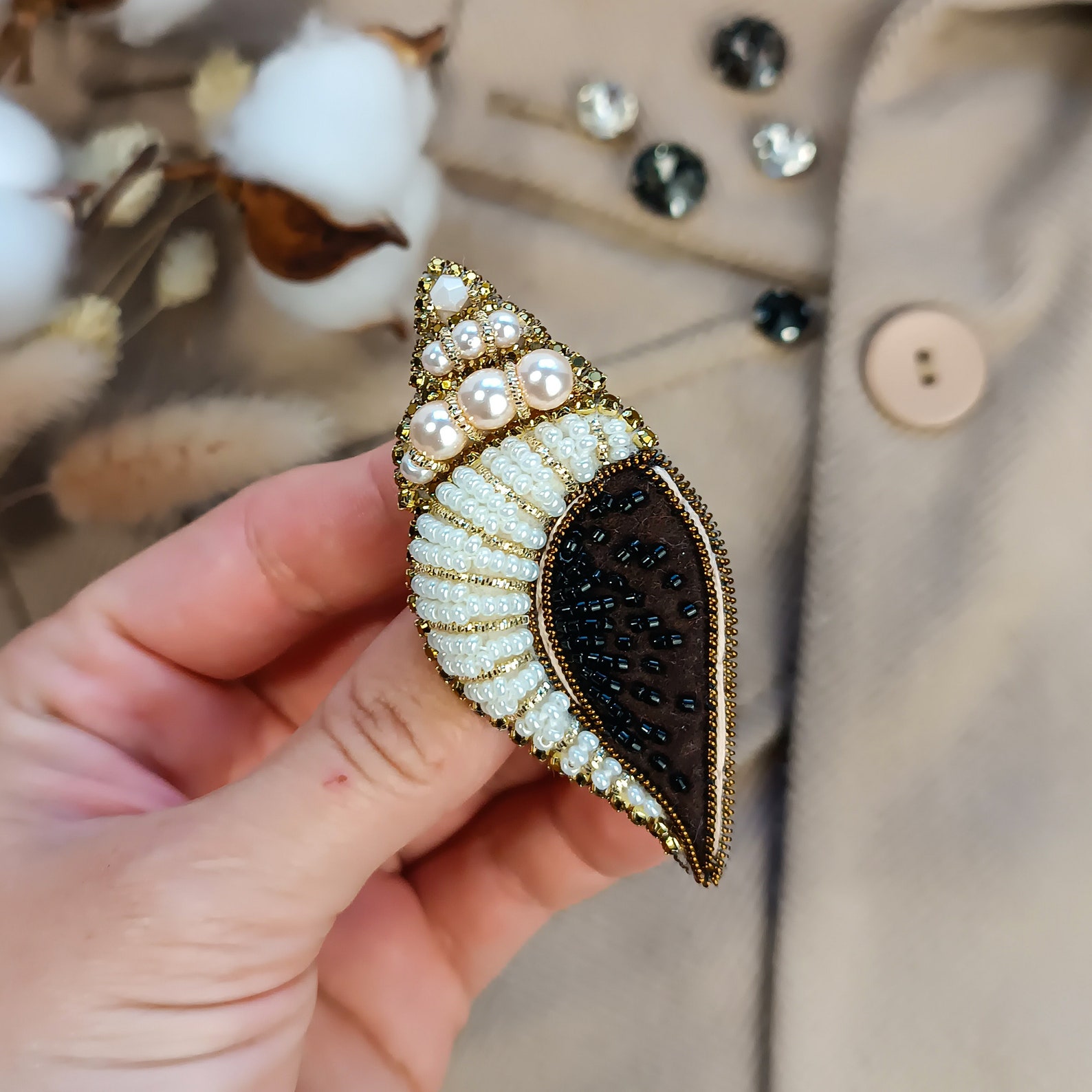 Handmade Beaded Seashell Brooch, Unique Beach Accessory for Women - Etsy