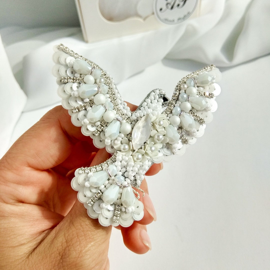 Peace Dove Brooch, Handmade Flying Bird Jewelry, Embroidered Dove Pin ...