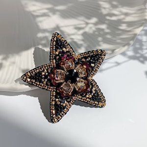 Handmade Star Brooch, Embroidered Celestial Brooch, Black Star Jewelry ...