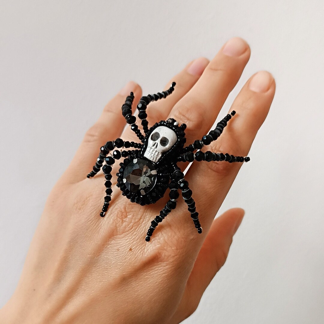 Big Black Ring With Skull, Spider Ring Gothic Handmade Accessory ...