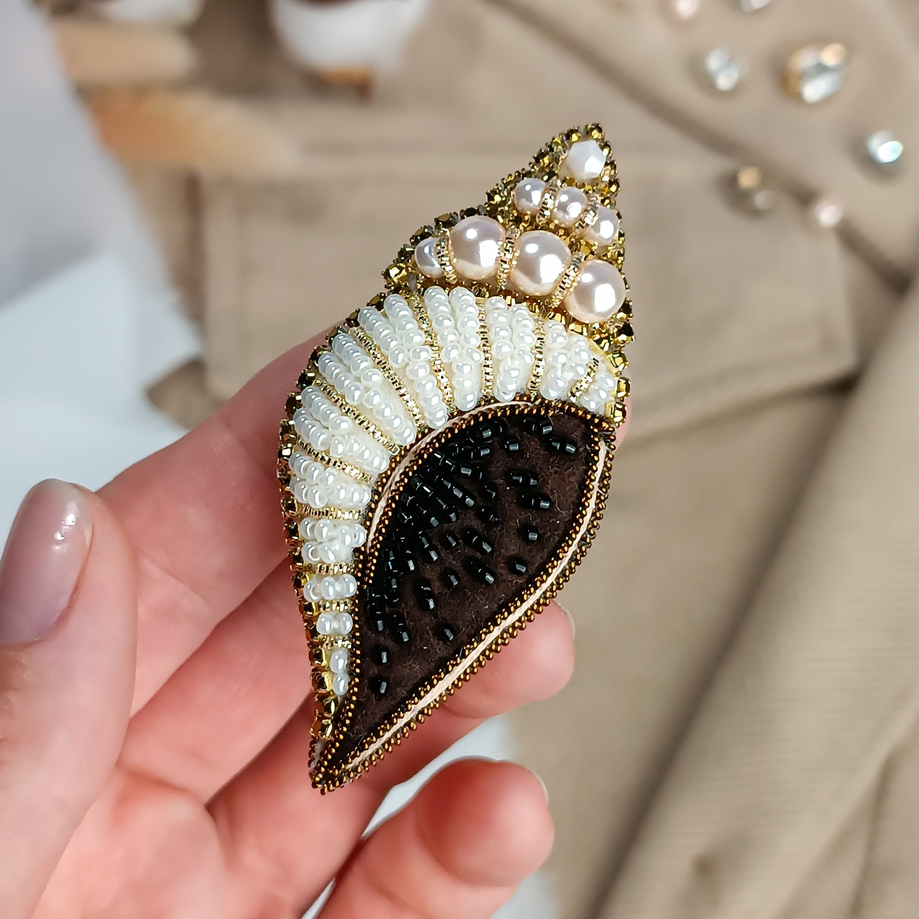 Handmade Beaded Seashell Brooch, Unique Beach Accessory for Women - Etsy