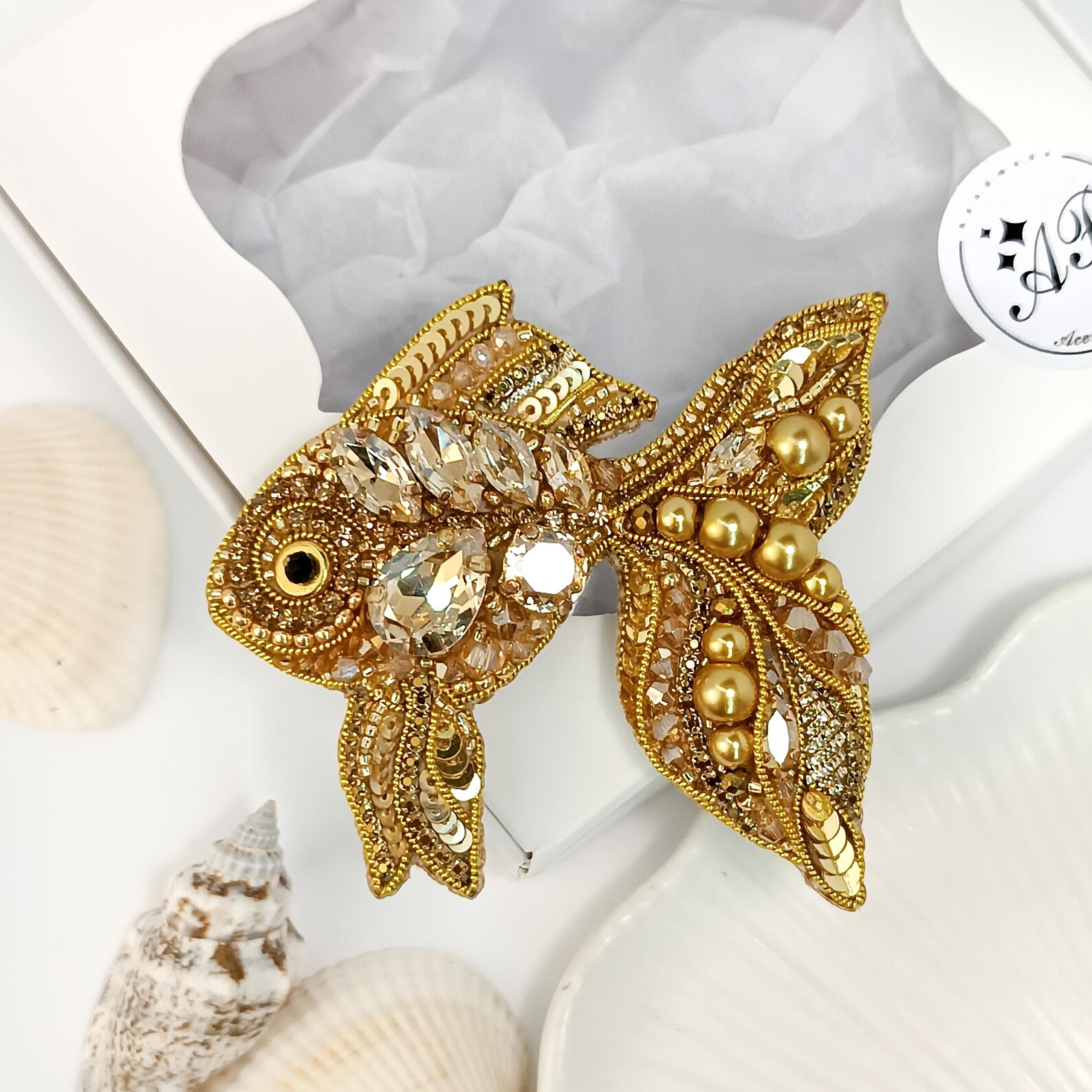 Hair Clip Gold Fish, Handmade Beaded Goldfish Clip, Embroidered Sea ...