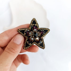 Handmade Star Brooch, Embroidered Celestial Brooch, Black Star Jewelry ...