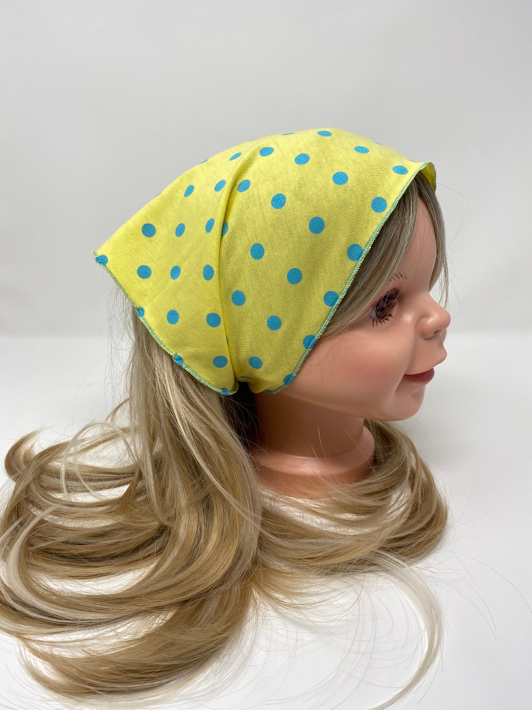 Blue Polka Dot Kids Head Scarf, Girl Head Wrap for Summer, Cotton ...