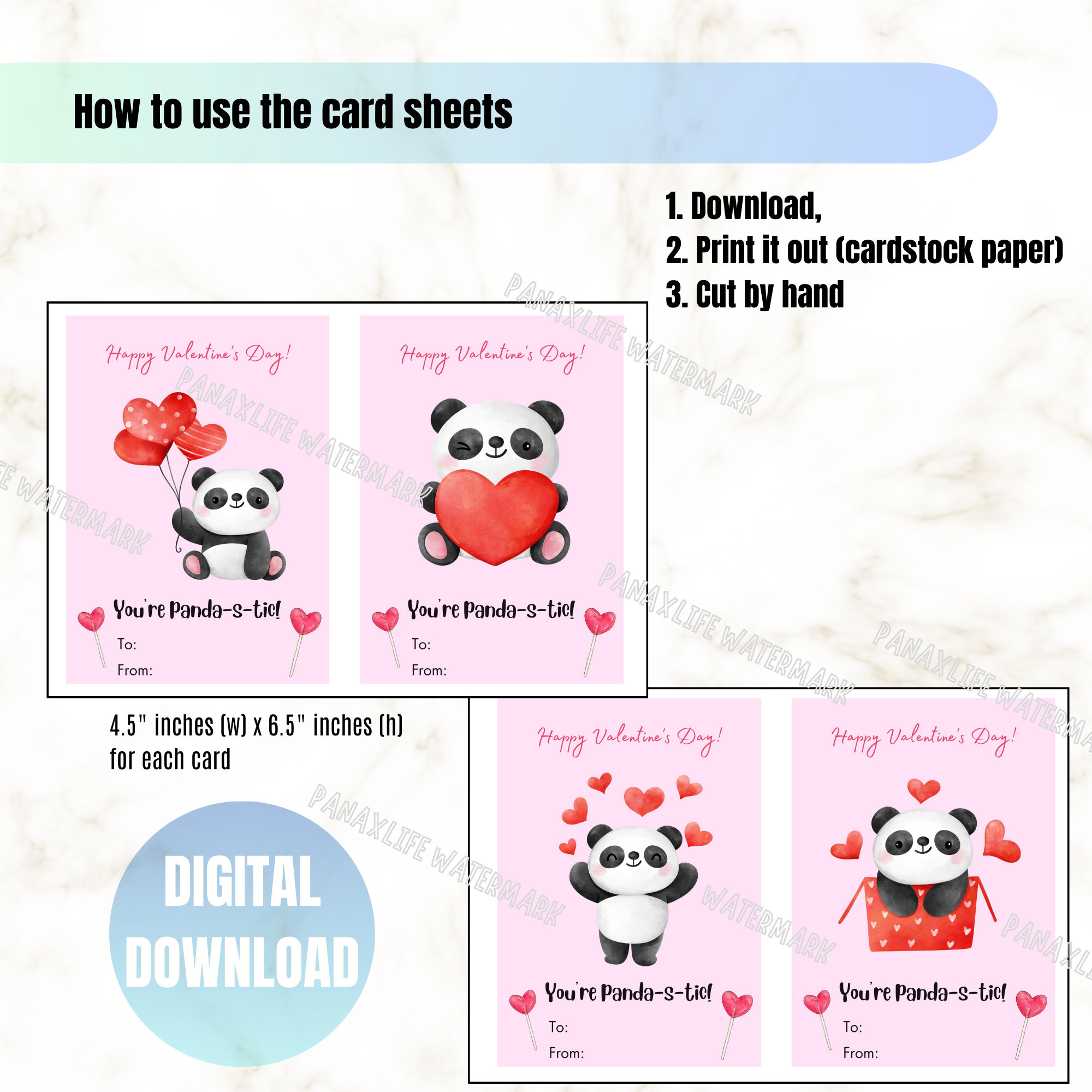 Valentine's Day Cards With Hearts, Pandas, Love Message, Cute Valentine ...