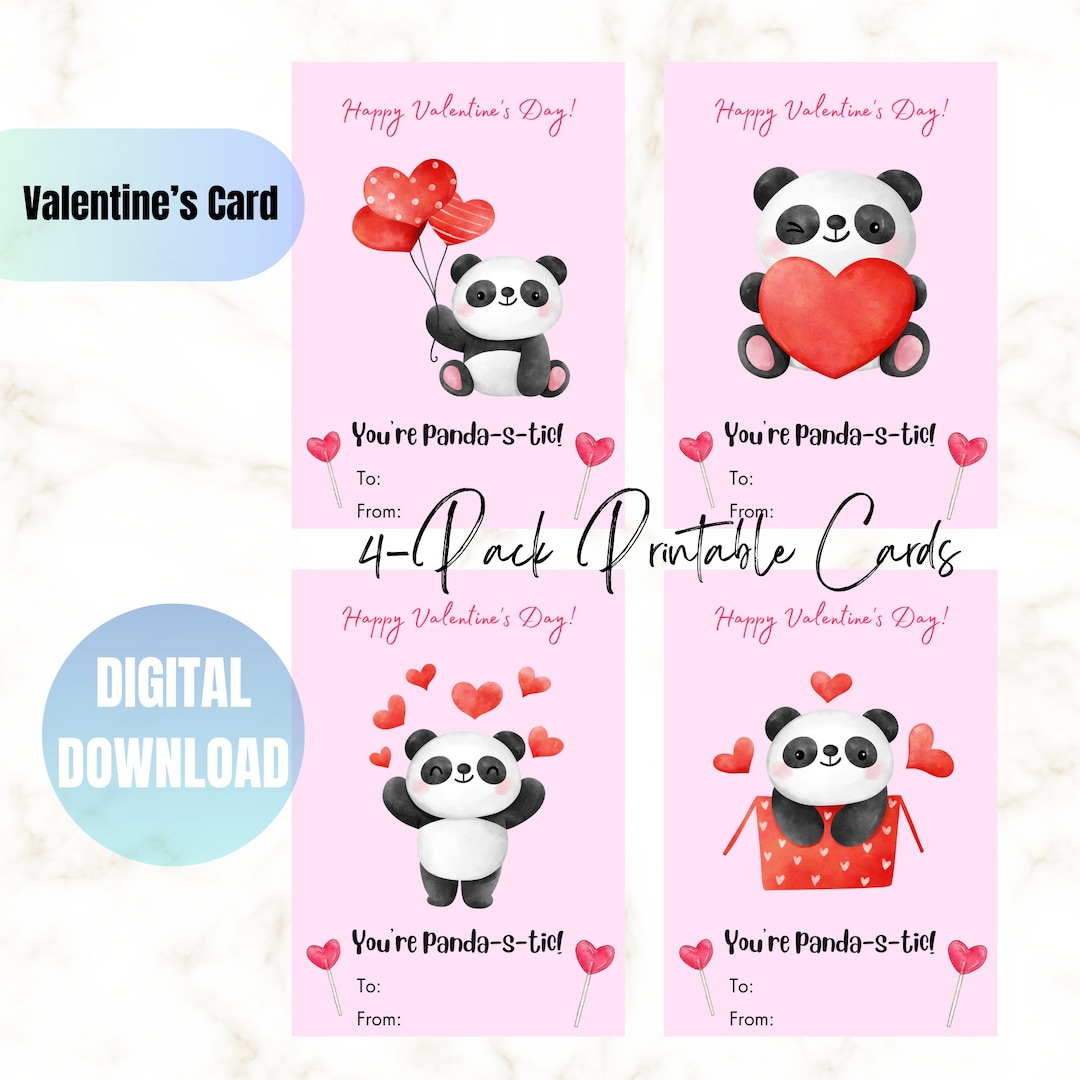 Valentine's Day Cards With Hearts, Pandas, Love Message, Cute Valentine ...