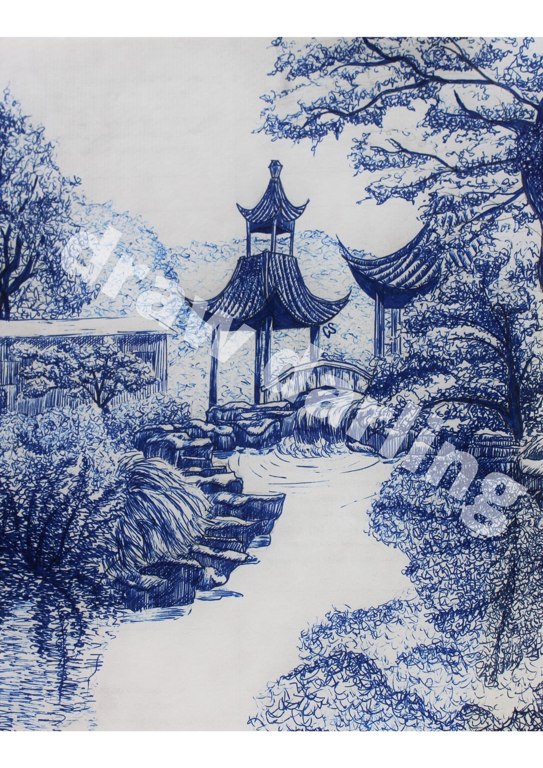 Chinese Gardens Pen and Ink Drawing, Wall Art, Digital Download - Etsy