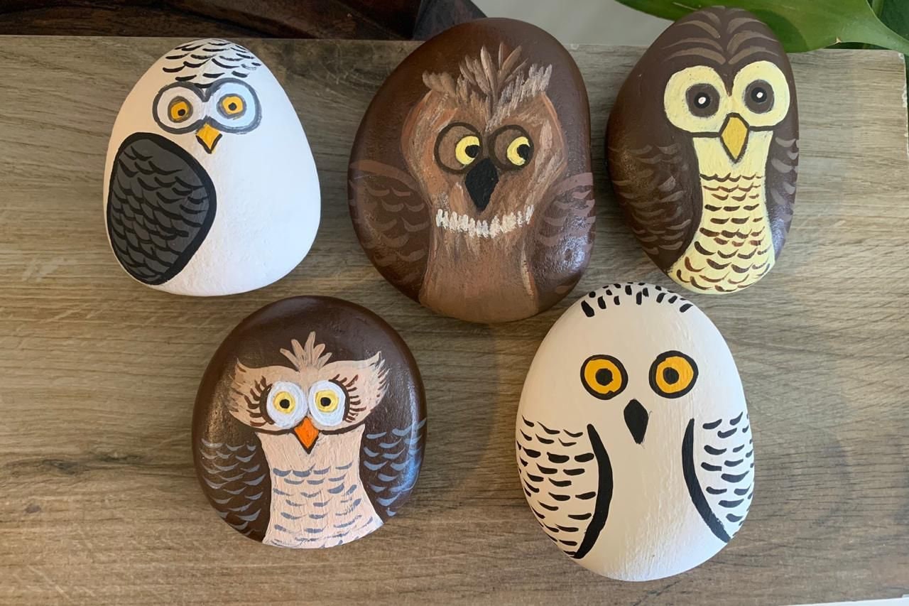 Pebble Art OWLS - Etsy