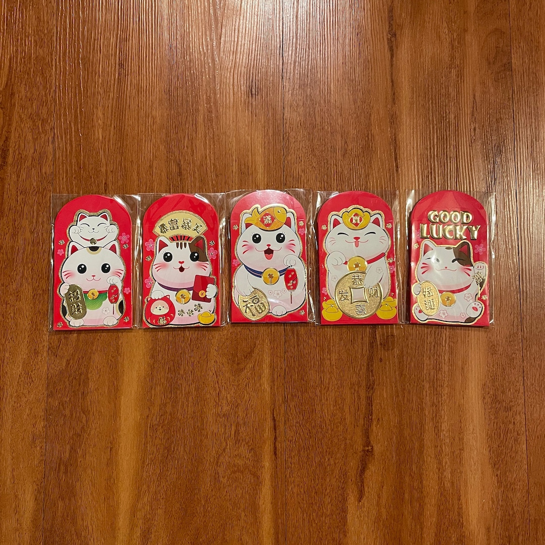 Cat Red Envelopes (set X5), Red Envelopes, Lunar New Year, Chinese New ...