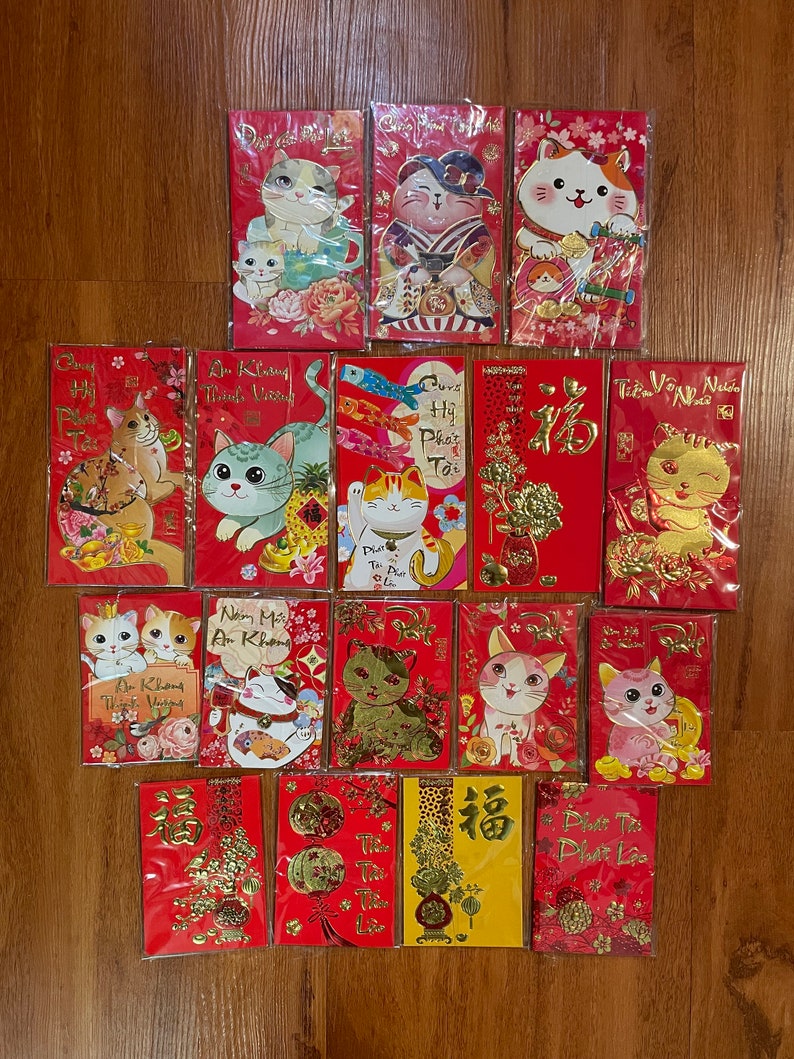 Cat Red Envelopes (set X5), Red Envelopes, Lunar New Year, Chinese New ...