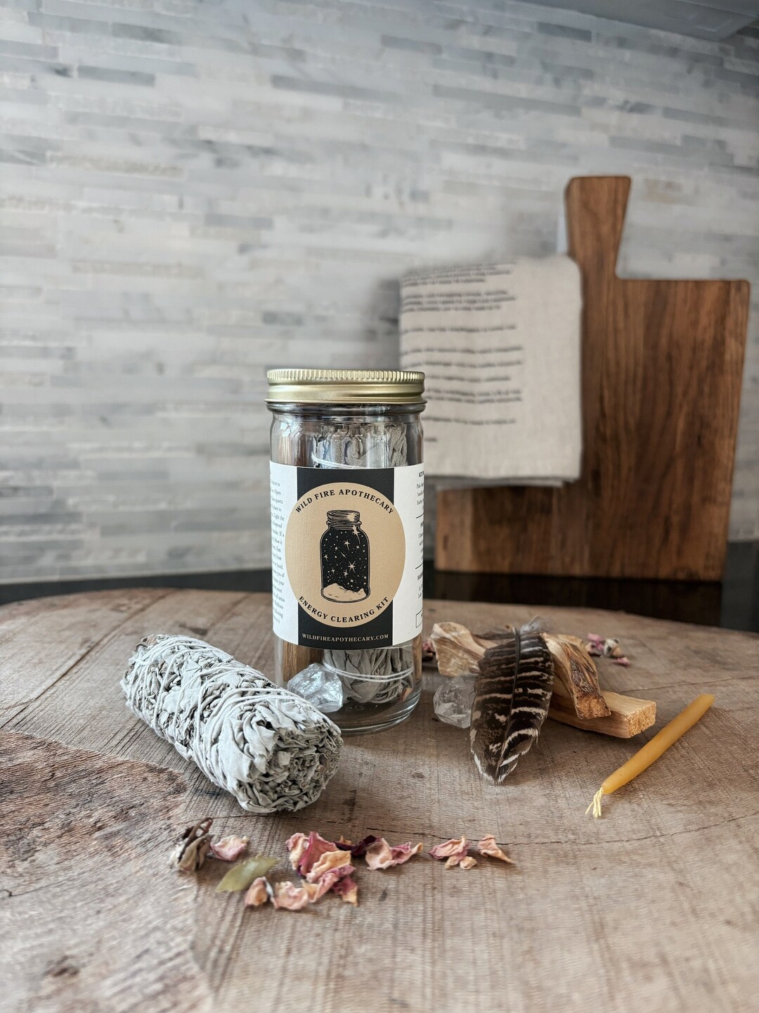 Energy Clearing Kit in Glass Jar With Sage Stick, Palo Santo, Feather ...