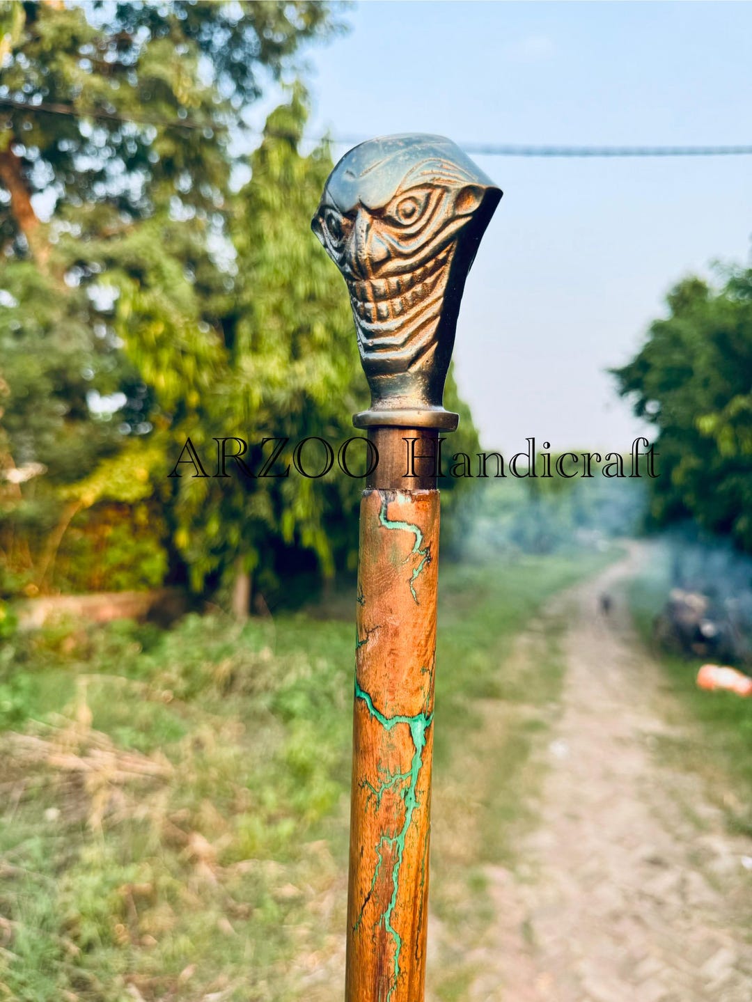 Green Antique Joker Head Brass Handle Walking Cane - Villain Cane for ...