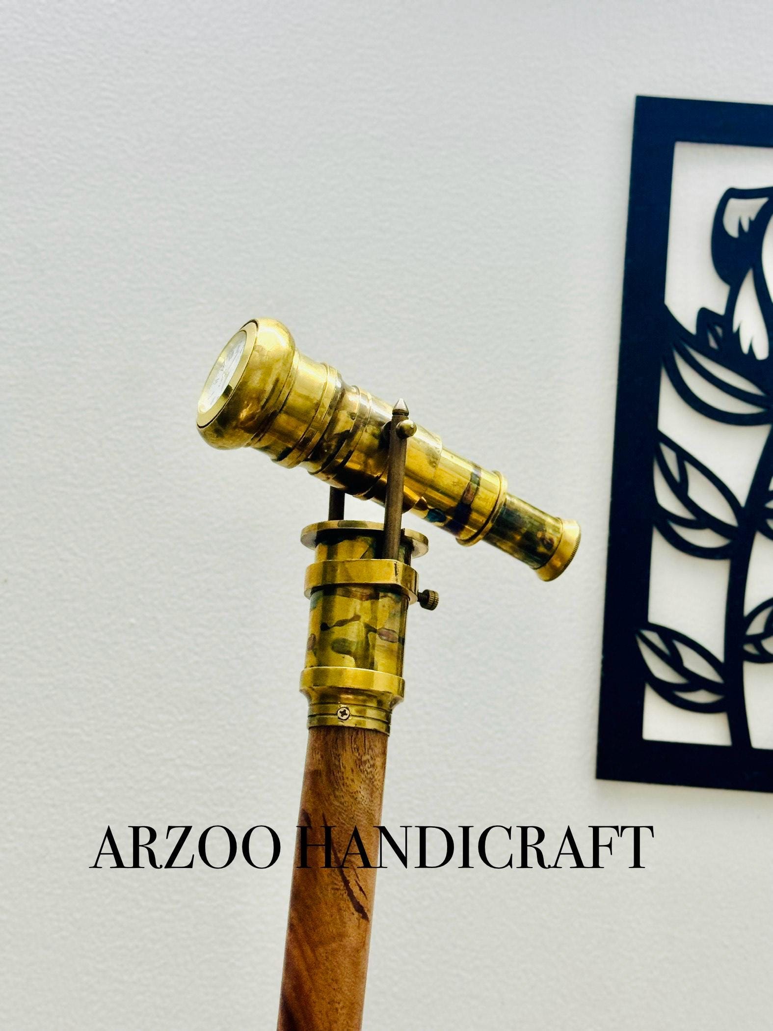 Antique Finish Victorian Walking Stick With Telescope Clock, Walking ...