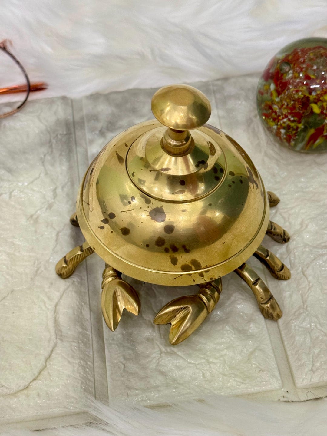 Antique Brass Desk Bell, Counter Crab Bell, Table Top Office Bell ...