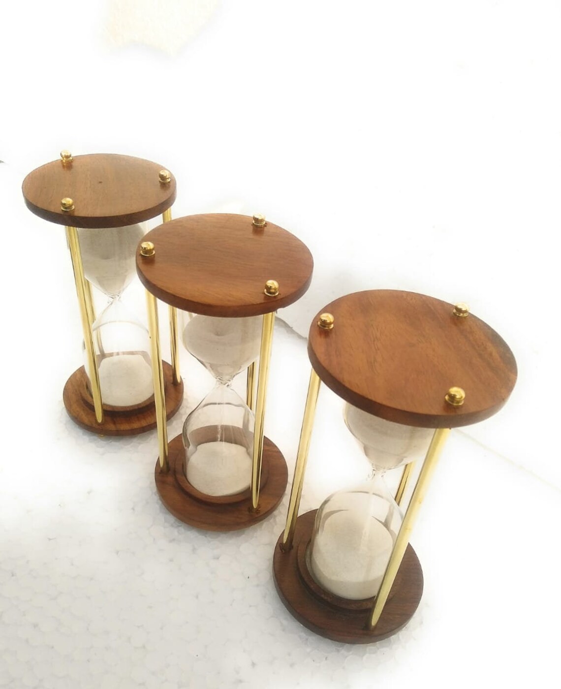 Decorative Sand Timer 3 Combo 5 Minutes Wooden and Brass White | Etsy