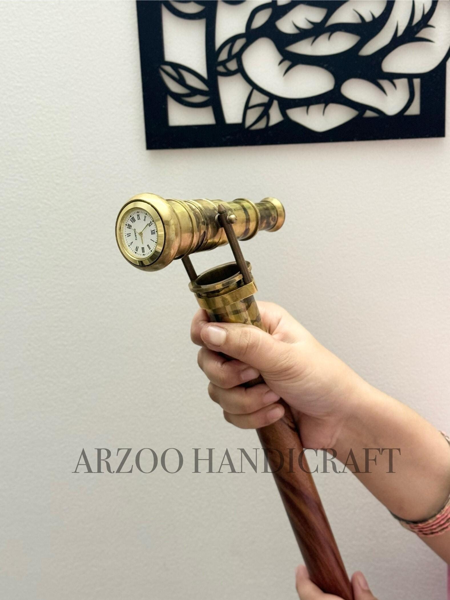 Antique Finish Victorian Walking Stick With Telescope Clock, Walking ...