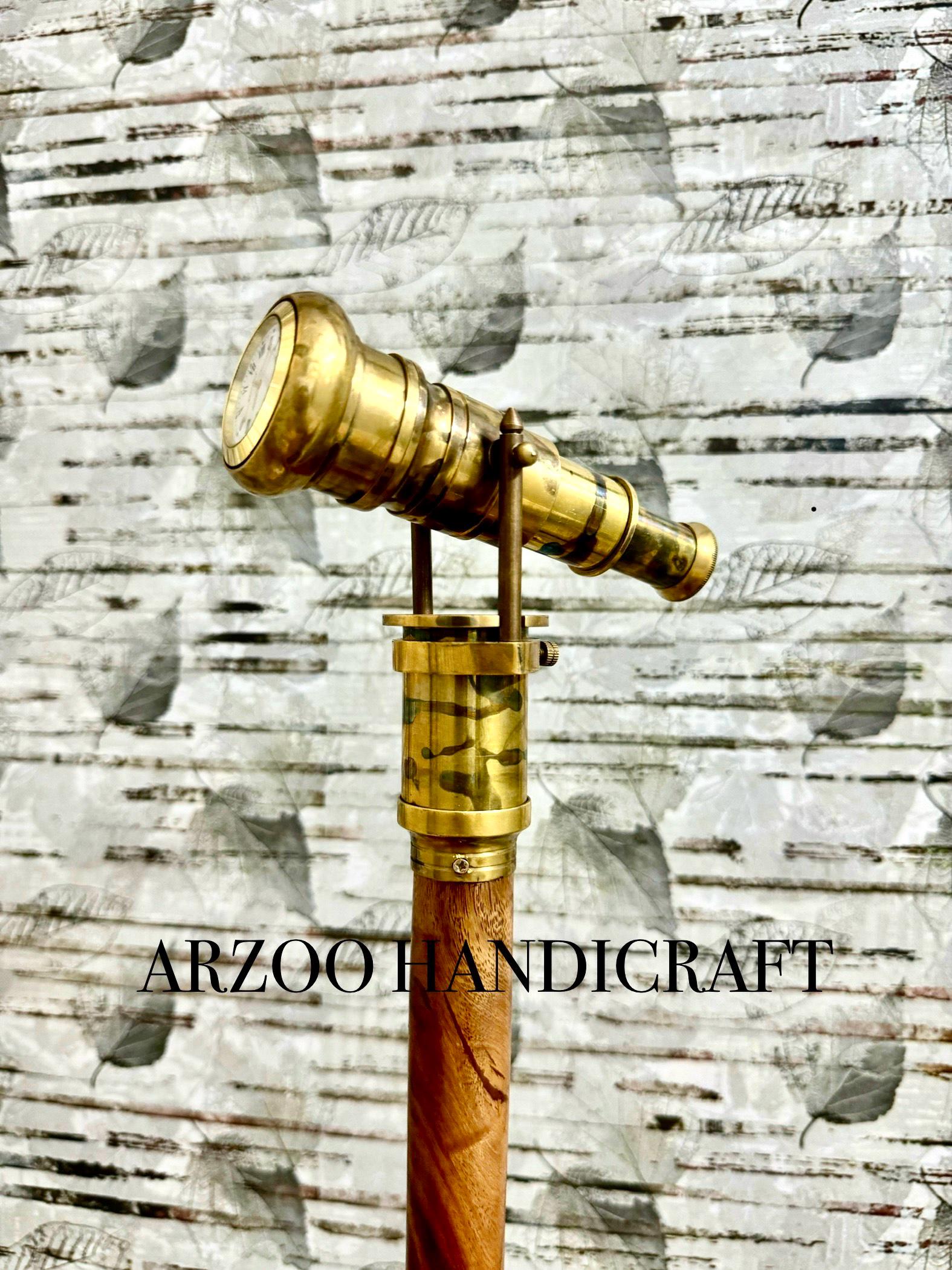 Antique Finish Victorian Walking Stick With Telescope Clock, Walking ...